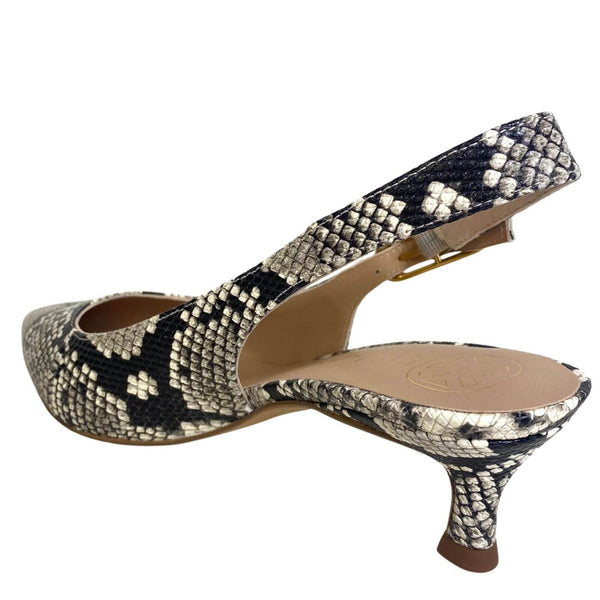 Unisa Ibon Monochrome Python Leather Sling Back Kitten Heel Shoes
