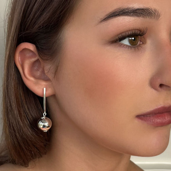 Absolute Silver Sphere Long Drop Earrings
