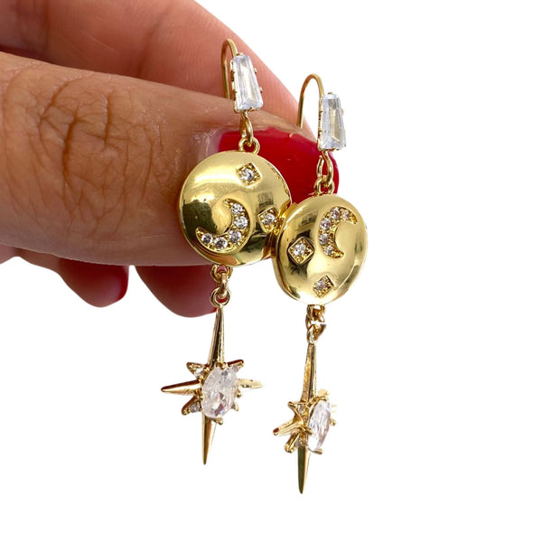 Angela D'Arcy Gold Solar Star Drop Earrings