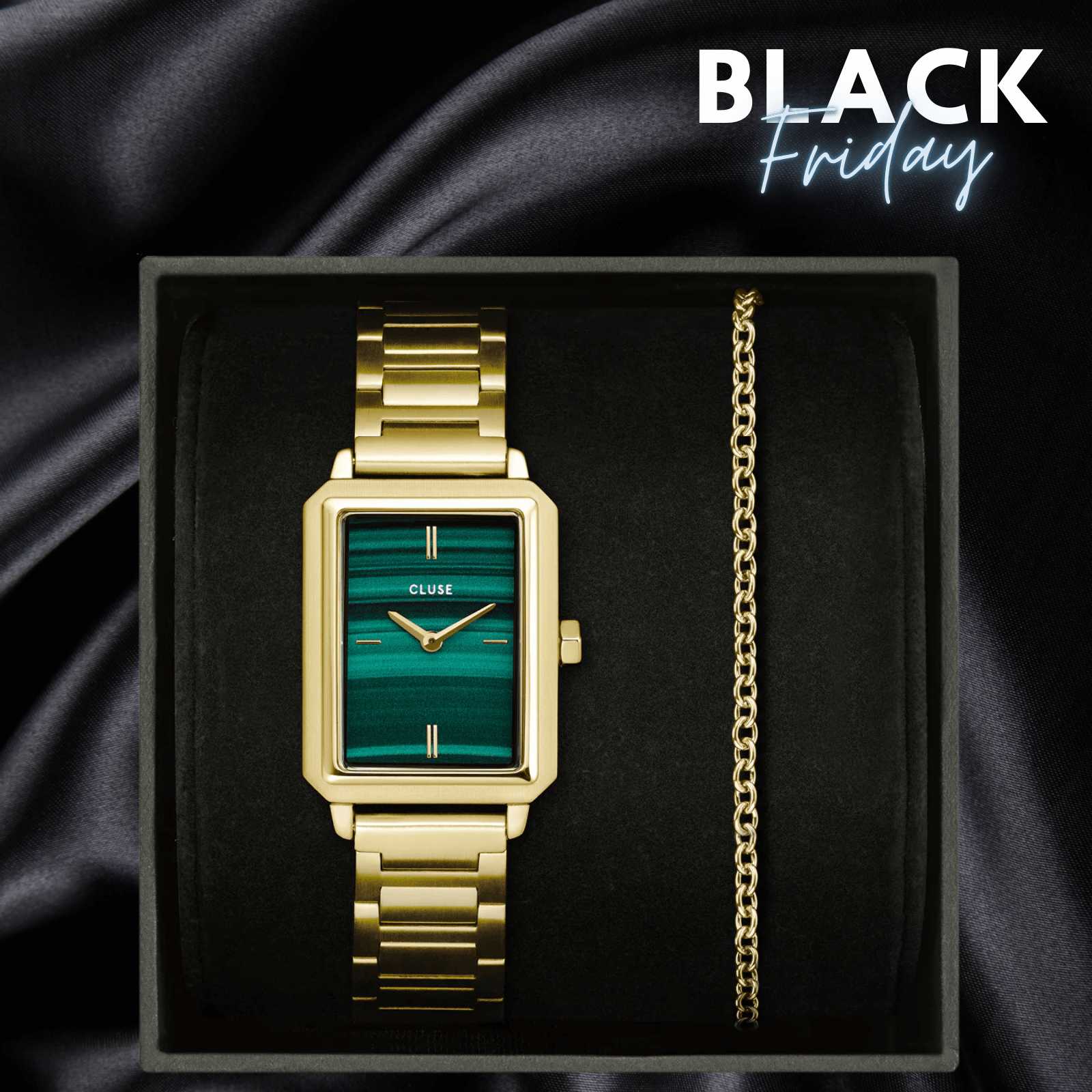 Cluse Fluette Gold Watch & Round Chain Bracelet Gift Box - Green ...