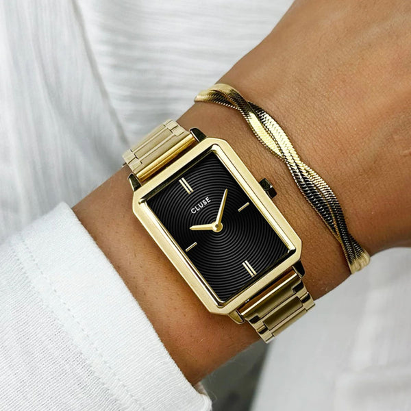 Cluse Fluette Gold Watch - Black Texture Dial