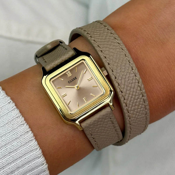 Cluse Gracieuse Petite Gold Watch - Double Tan Leather Strap