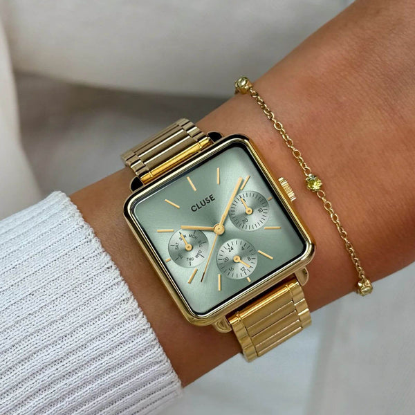 Cluse La Tetragone Gold Square Watch - Sage Green