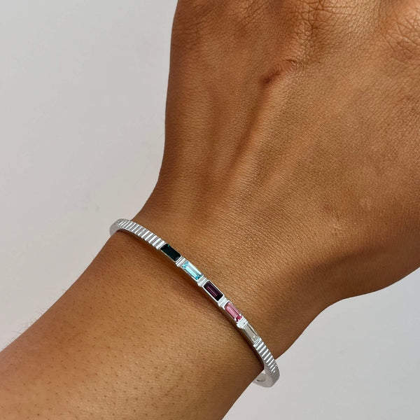 Rebecca Judith Silver Jewelled Bangle