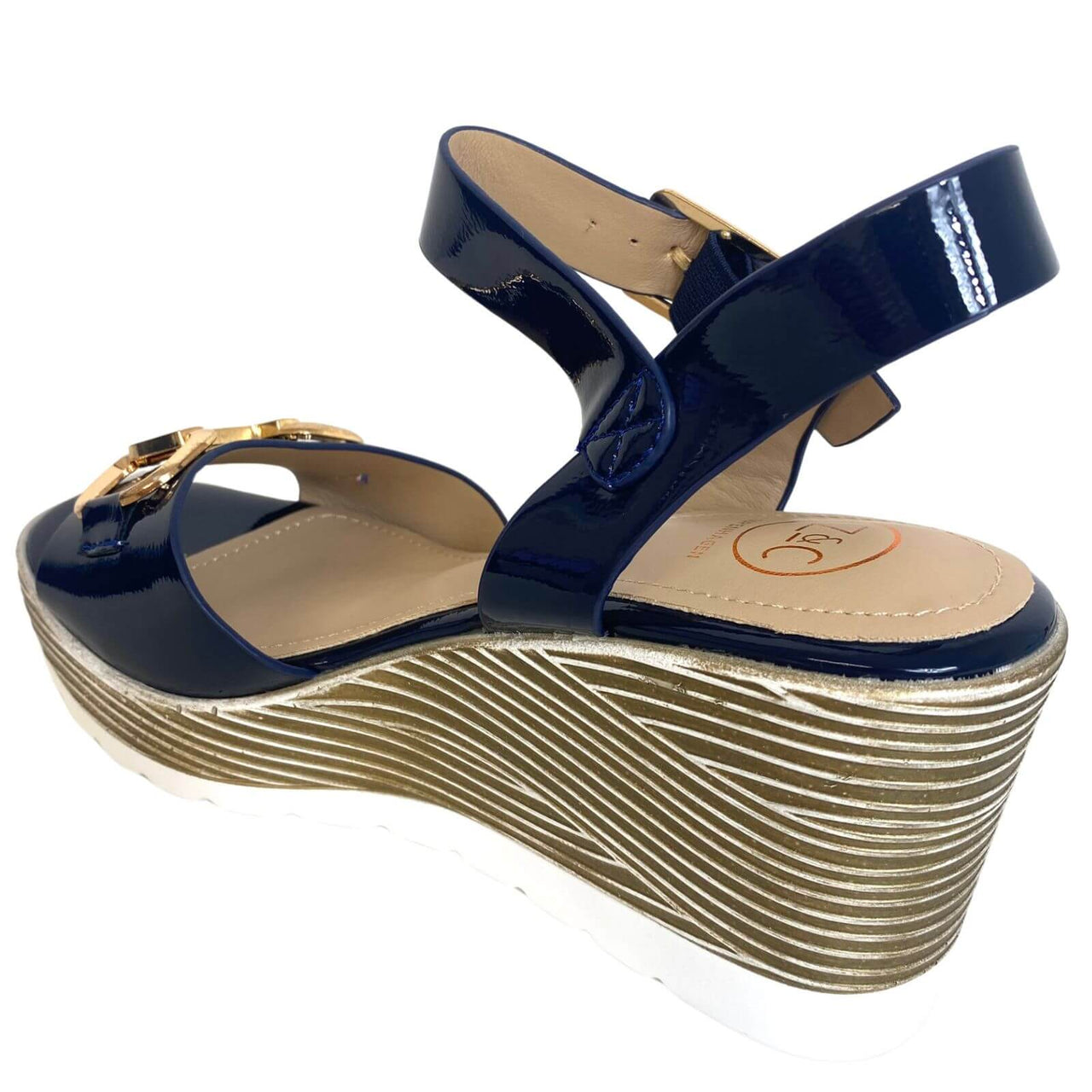 Zanni & Co Navy Patent Wedge Sandals – Bejeweled At Soul