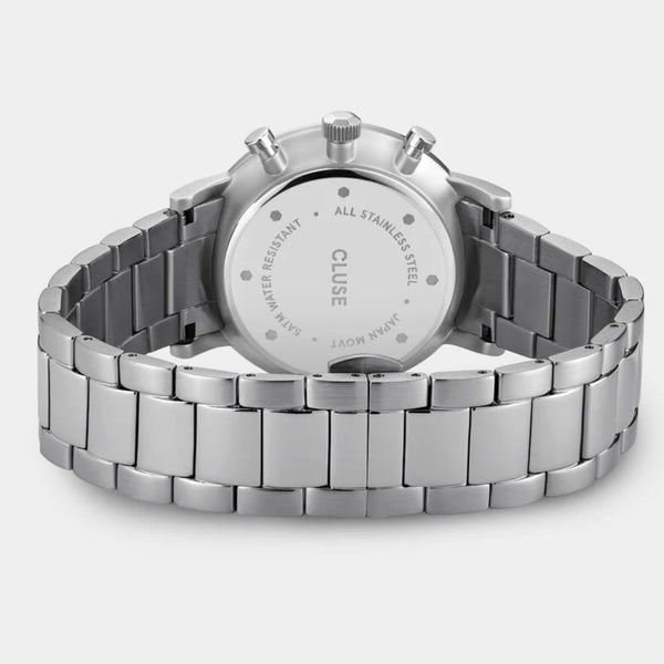 Cluse Aravis Chrono Silver Link Watch - Dark Blue